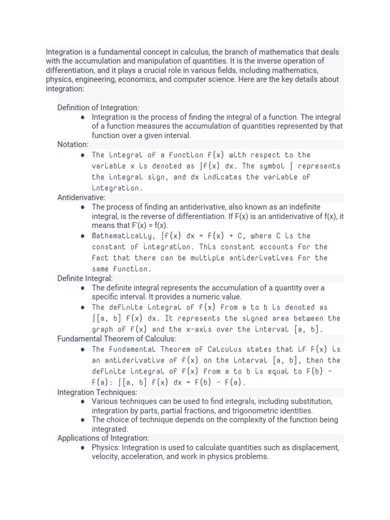 Integration Is A Fundamental Concept in Calculus, The Branch of ...