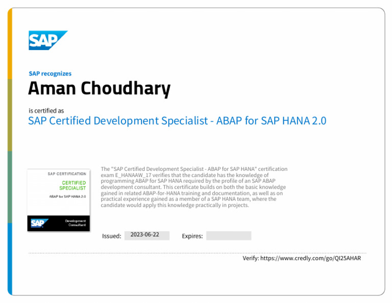 SAP Certified Development Specialist ABAP For SAP HANA 2 0 ...