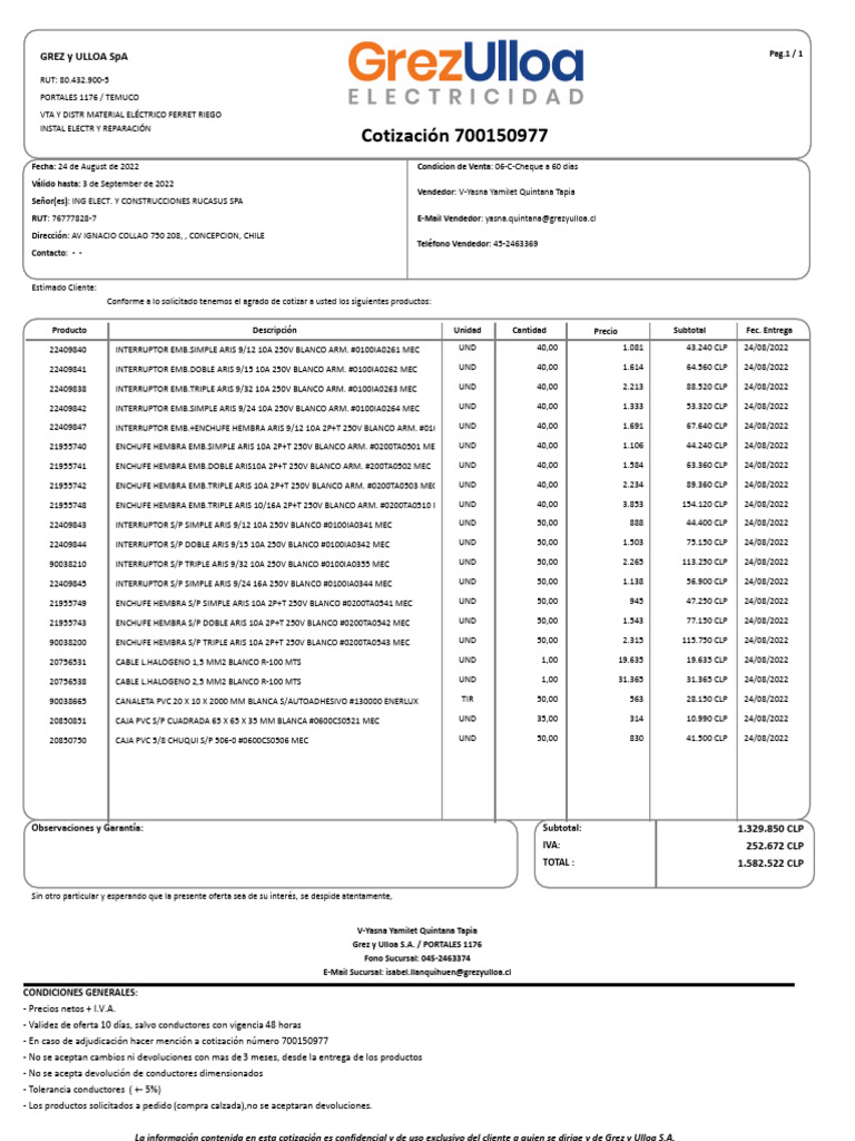 Cotizacion Grez Ulloa | PDF