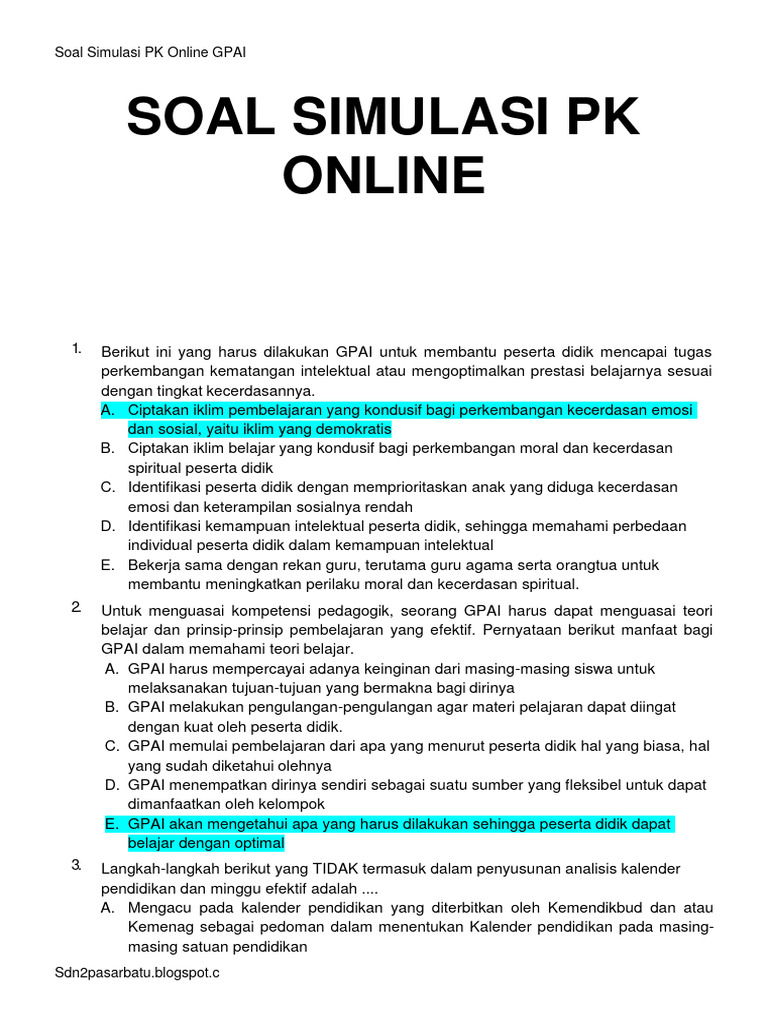 Soal Simulasi PK Online | PDF