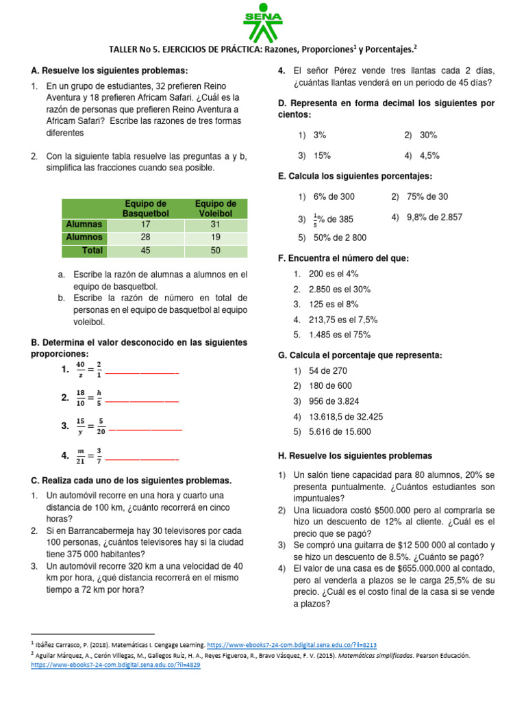 Anexo 5. Problemas Sobre Razones - Proporciones - Porcentajes | PDF