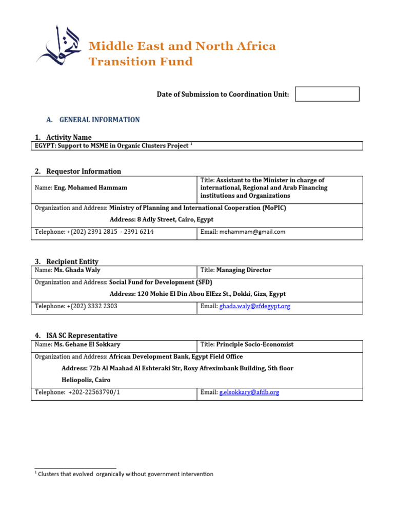 FINAL EGYPT AfDB SFD Proposal On Organic Clusters Support Project ...