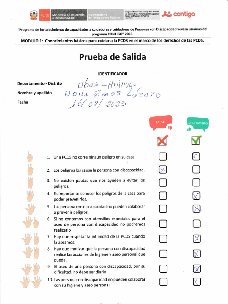 Prueba de salida PFC SESION 1 | PDF | Invalidez | Ciencias del comportamiento