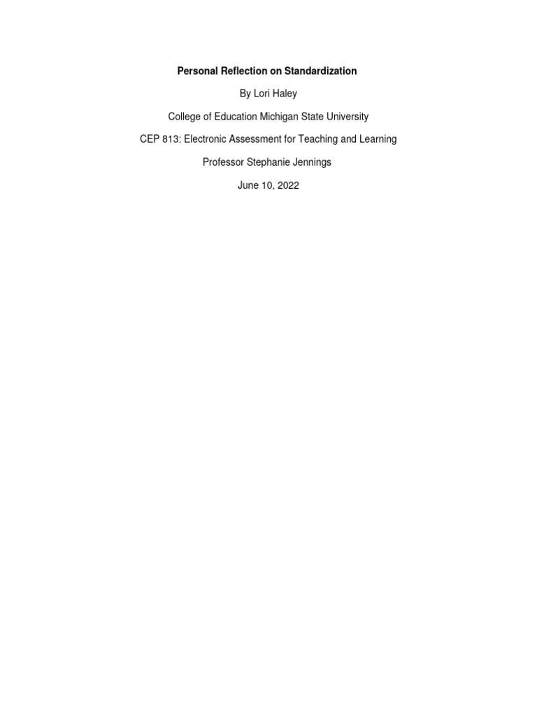 Personal Reflection On Standardization | PDF