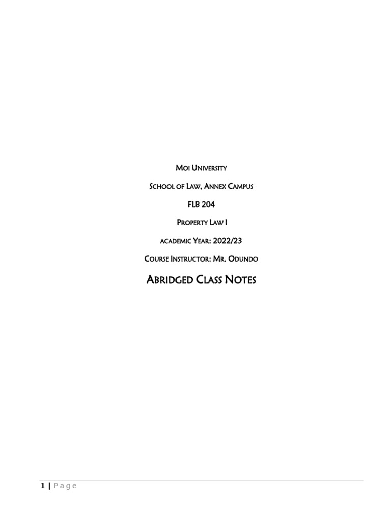 Property Law I Notes - Mr. Odundo | PDF