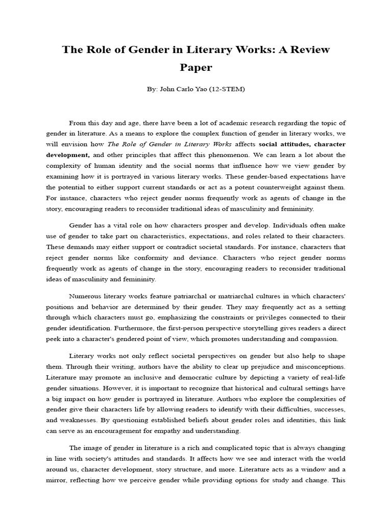 The Role of Gender in Literary Works | PDF | Gender | Gender Studies