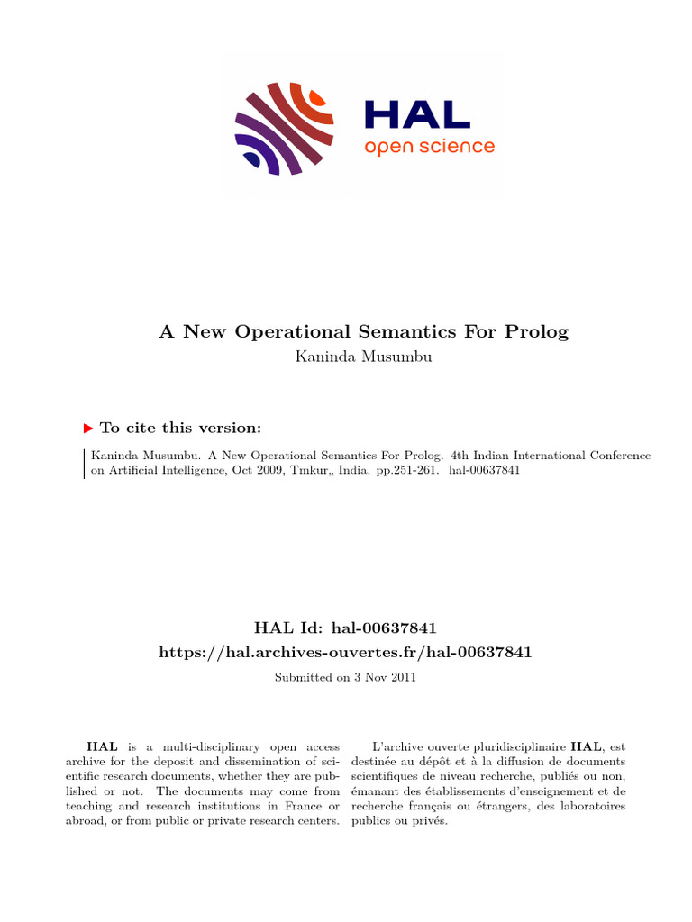 A New Operational Semantics For Prolog. Hal Open Science | PDF ... A New Operational Semantics For Prolog. Hal Open Science | PDF ...