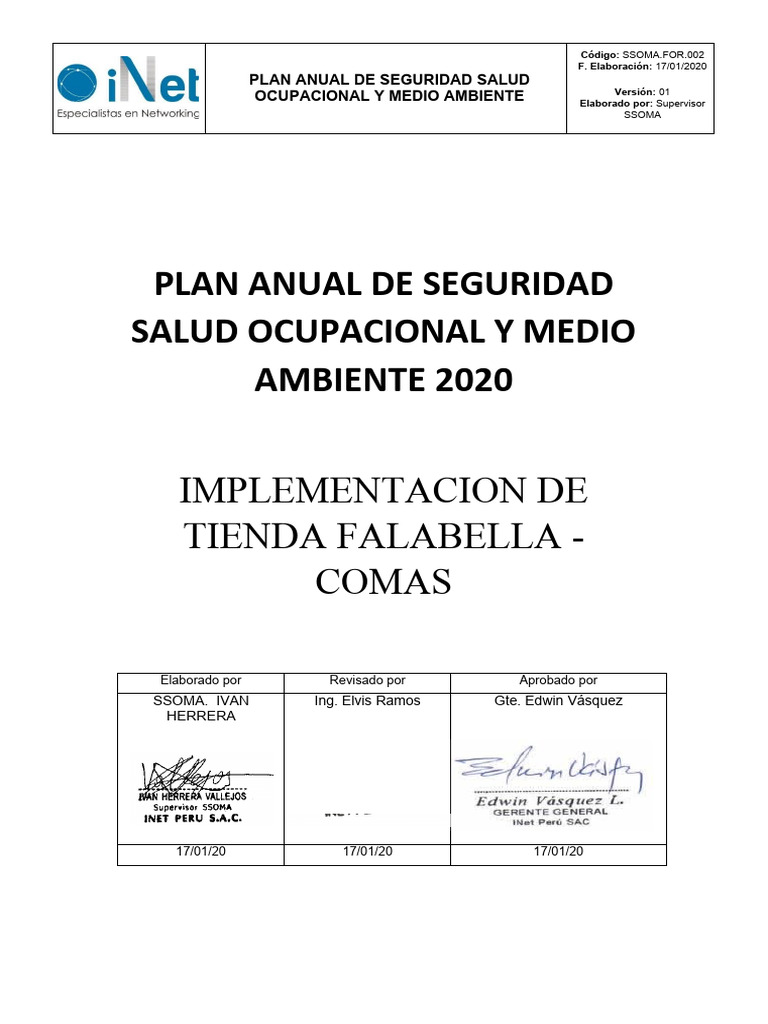 Plan Anual de Seguridad y Salud en El Trabajo - COMAS | PDF | Seguridad y salud ocupacional | Riesgo