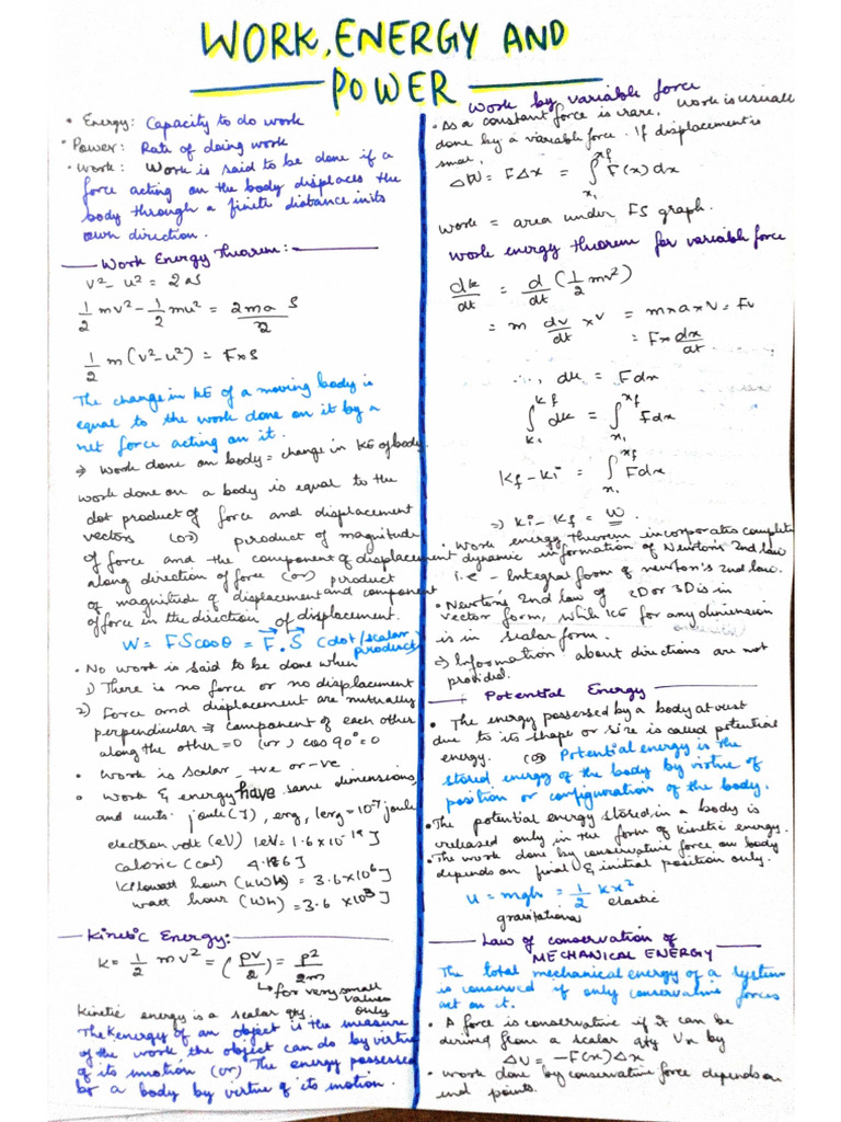 Work Energy Power Scan Handwritten Notes | PDF