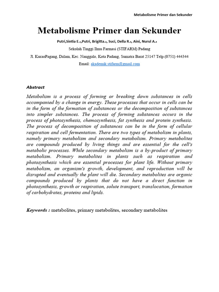 Jalur Biosintesa Metabolit Primer Dan Metabolit Sekunder Kelompok 11 | PDF
