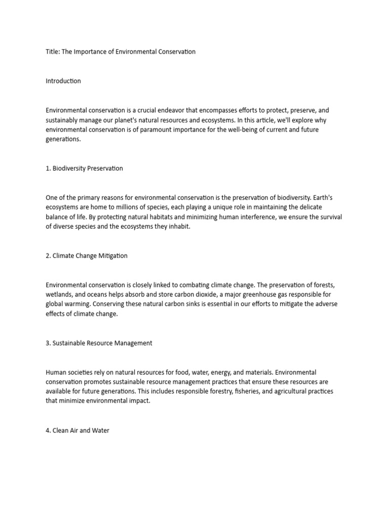 The Importance of Environmental Conservation | PDF | Conservation ...