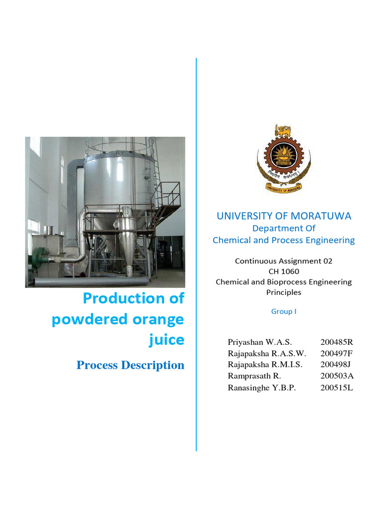 Process Description of Powdered Orange Juice | PDF | Evaporation ...