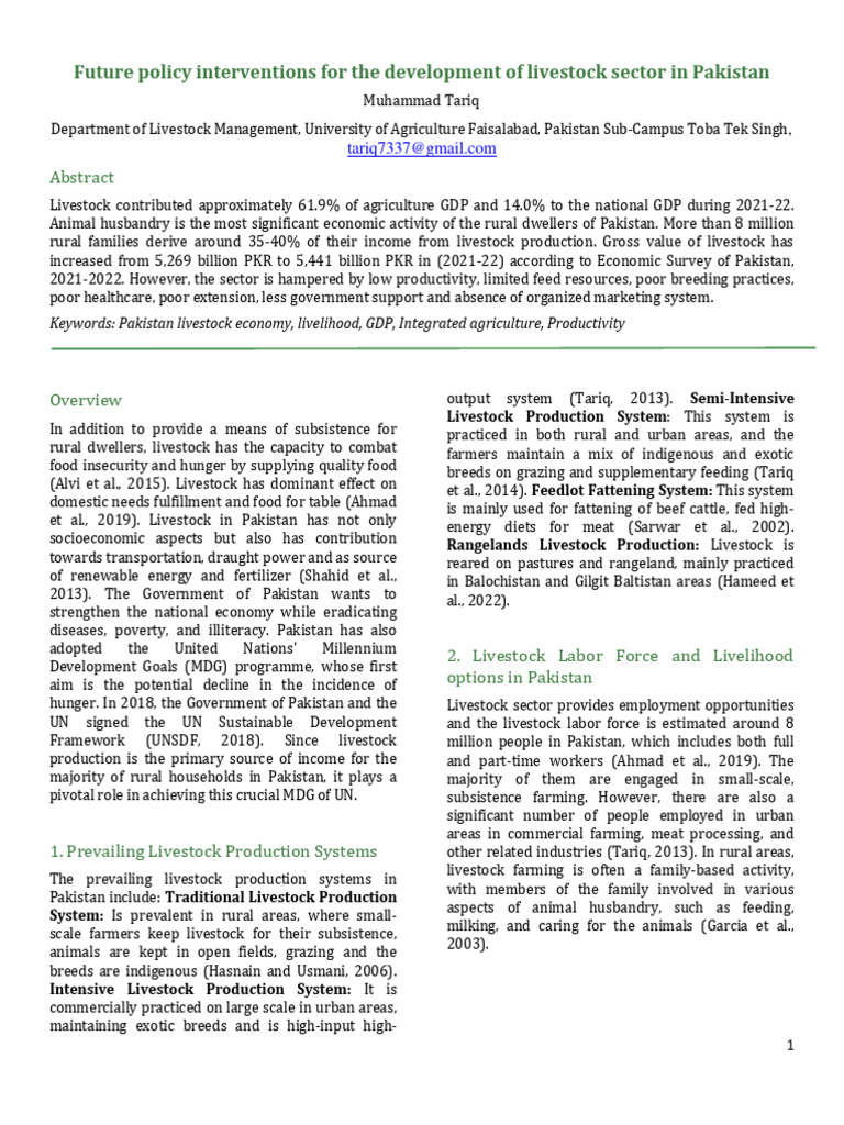 Pakistan Livestock Sector Policy Development | PDF | Livestock | Animal Feed