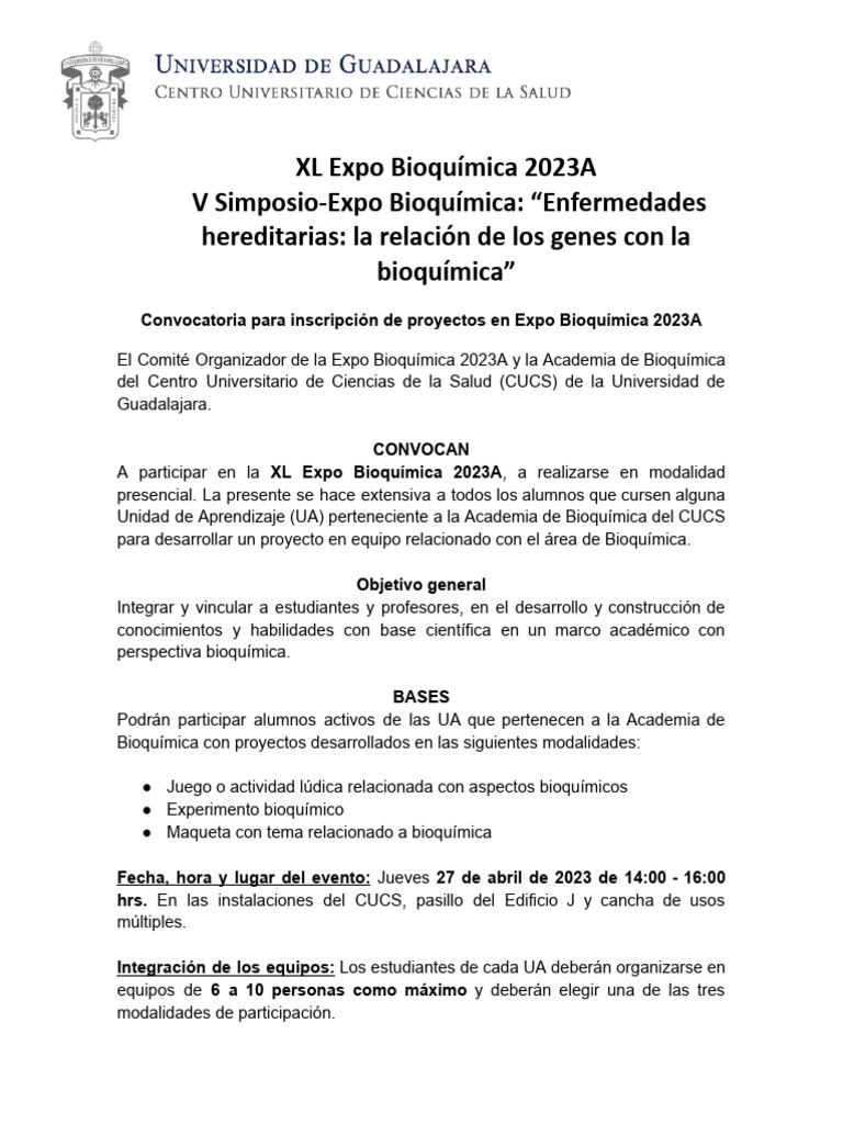 Convocatoria ExpoBio 2023A | PDF