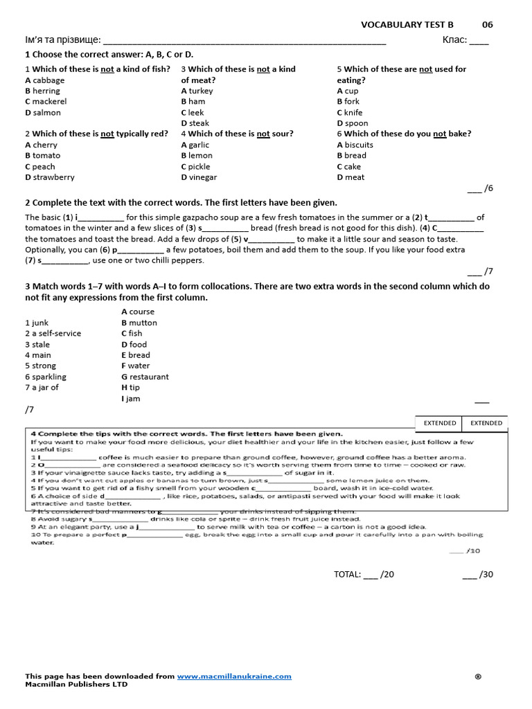 Vocabulary Test 6B | PDF