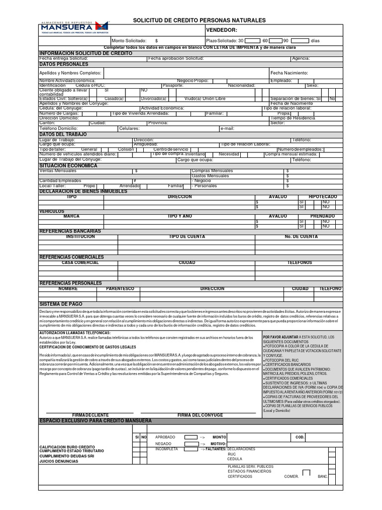 Formato de Solicitud Persona Natural | PDF