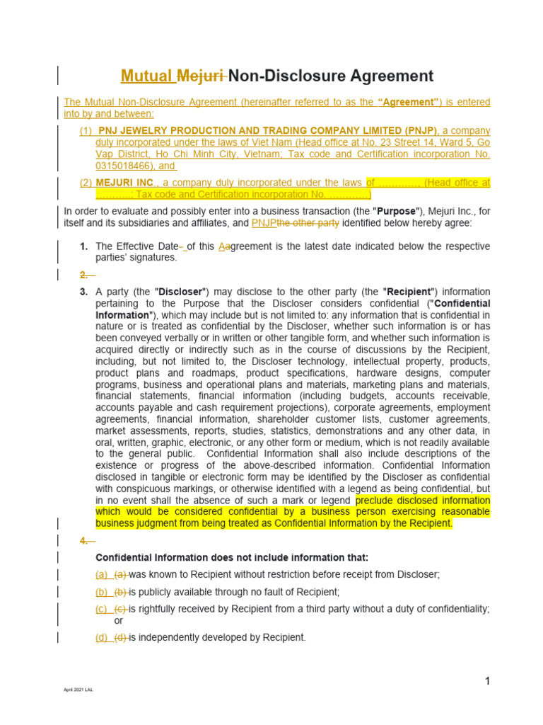 Mejuri Mutual Non-Disclosure Agreement | PDF