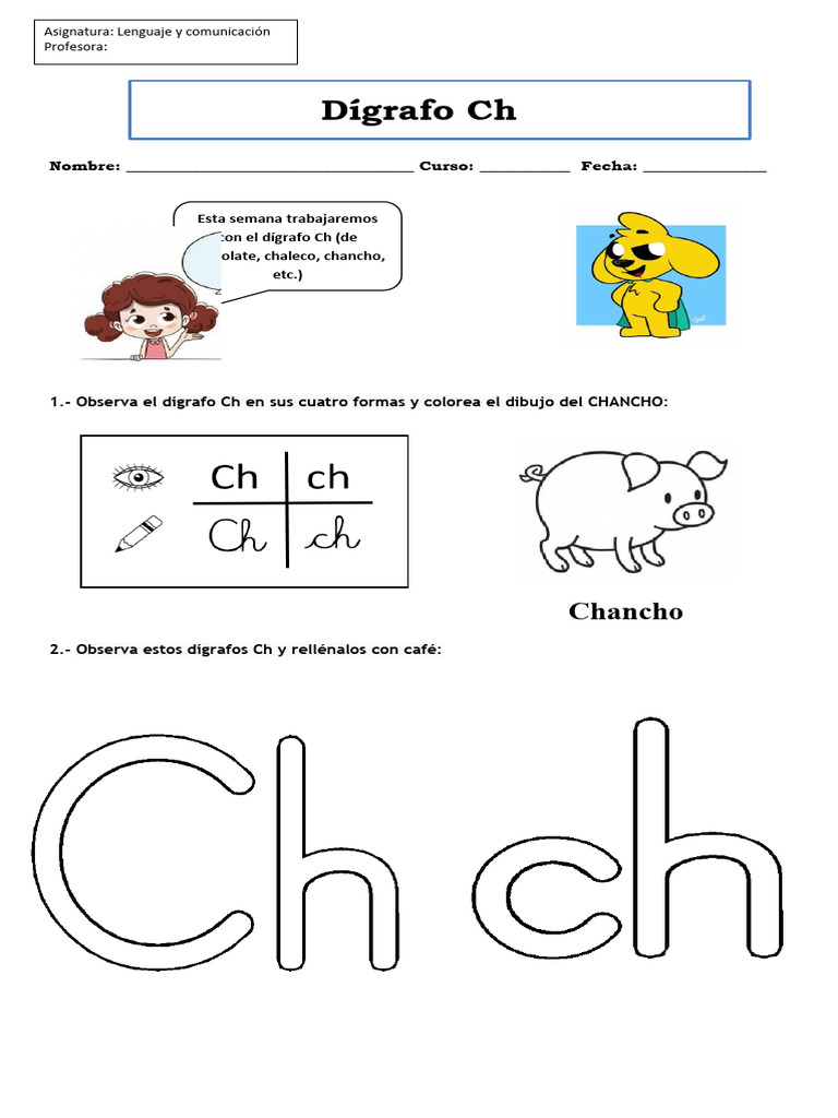 Guía Digrafo CH Primero Basico | PDF
