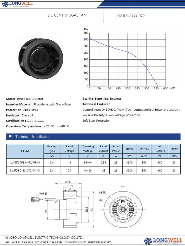 DC Centrifugal Fan Specifications | PDF | Electric Motor | Electric Current