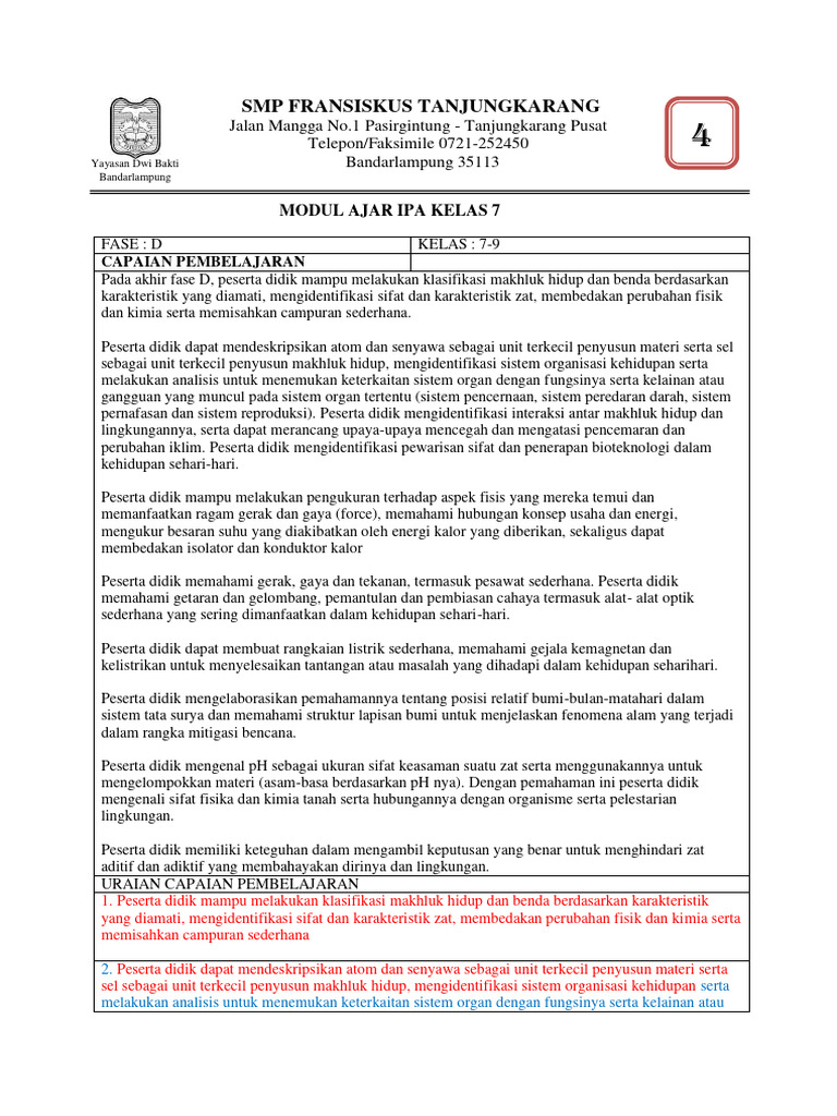 Modul Ajar Ipa Kls 7-9 | PDF