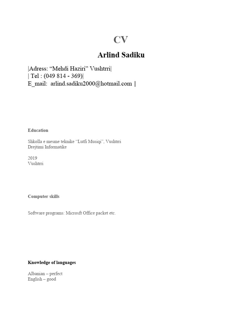 Arlind Sadiku cv-1 | PDF