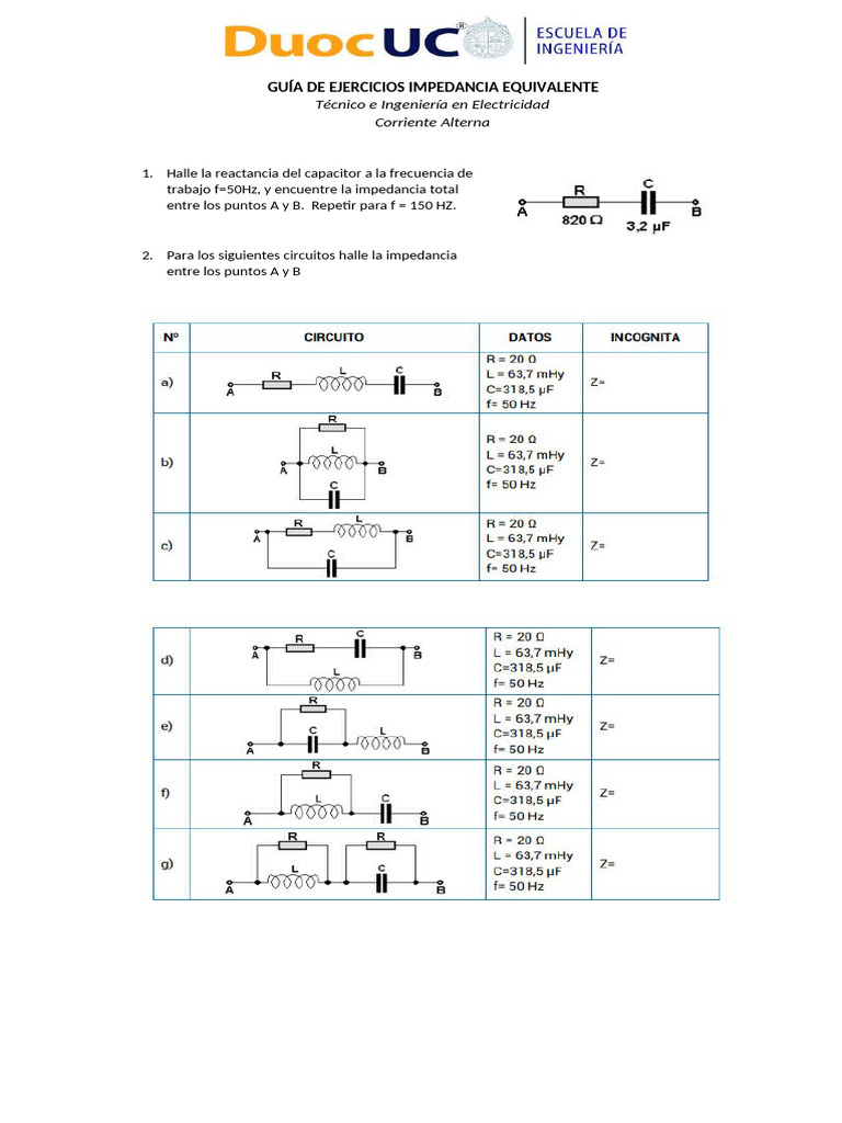 GU A DE EJERCICIOS IMPEDANCIA EQUIVALENTE - Tagged | PDF