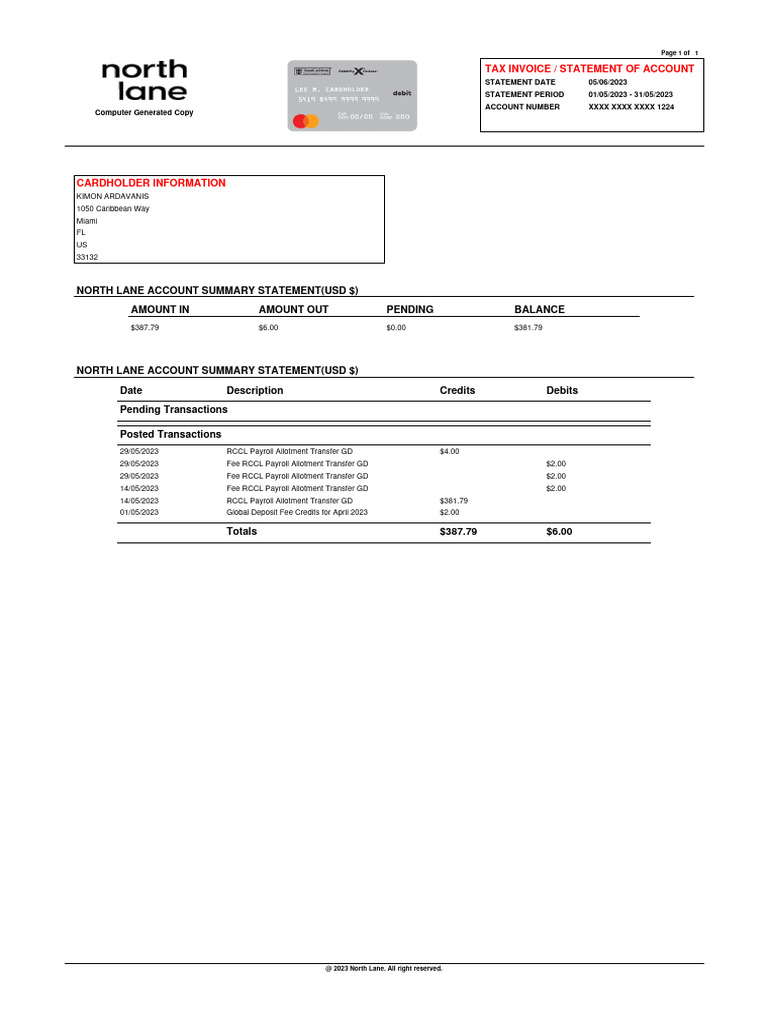 Monthly Statement | PDF