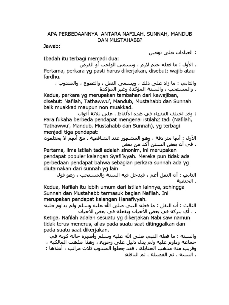 Perbedaan Nafilah, Sunnah, dan Mandub | PDF | Ilmu Sosial | Agama ...