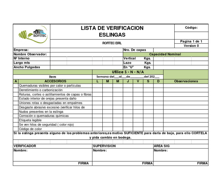 Check List Eslingas | PDF