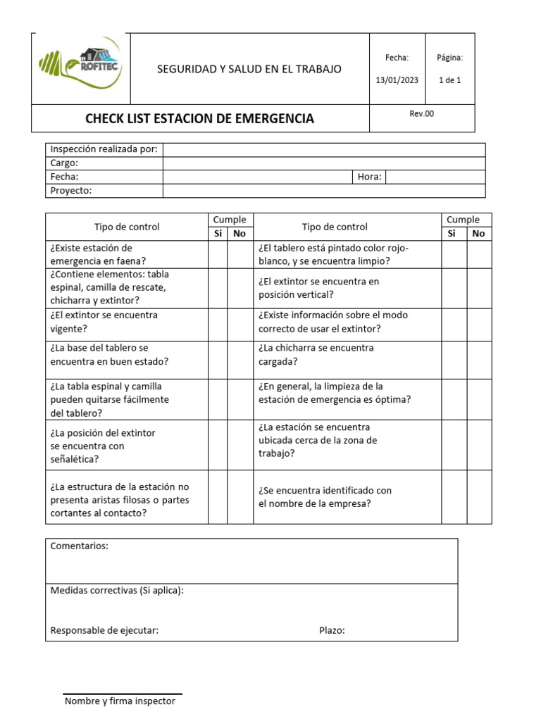 Check List estación de emergencia | PDF