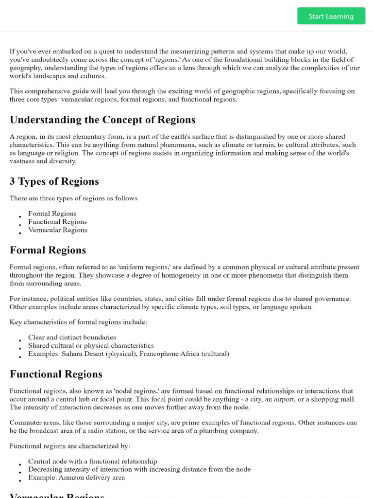 Types of Regions_ Formal, Functional and Vernacular Regions | PDF