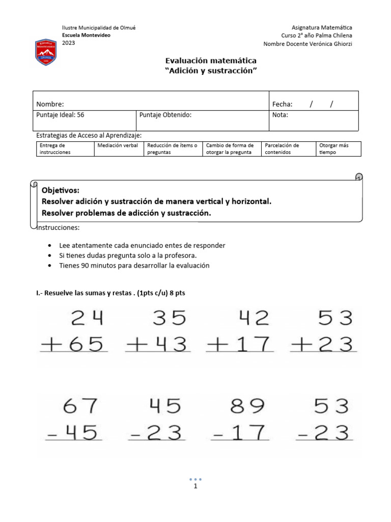 Evaluacion Matematica 2° Basico | PDF