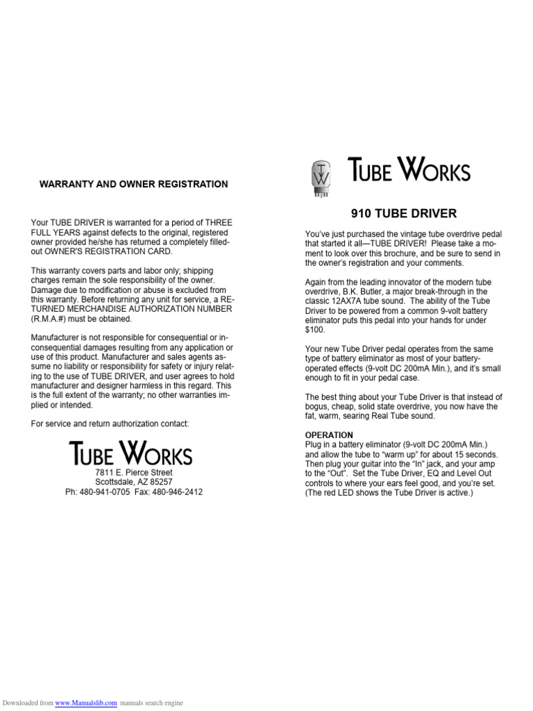 Tube Woks B.K. Butler Tube Driver | PDF | Amplifier | Vacuum Tube