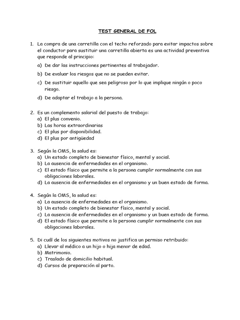 Test General de FOL | PDF | Trabajo temporal