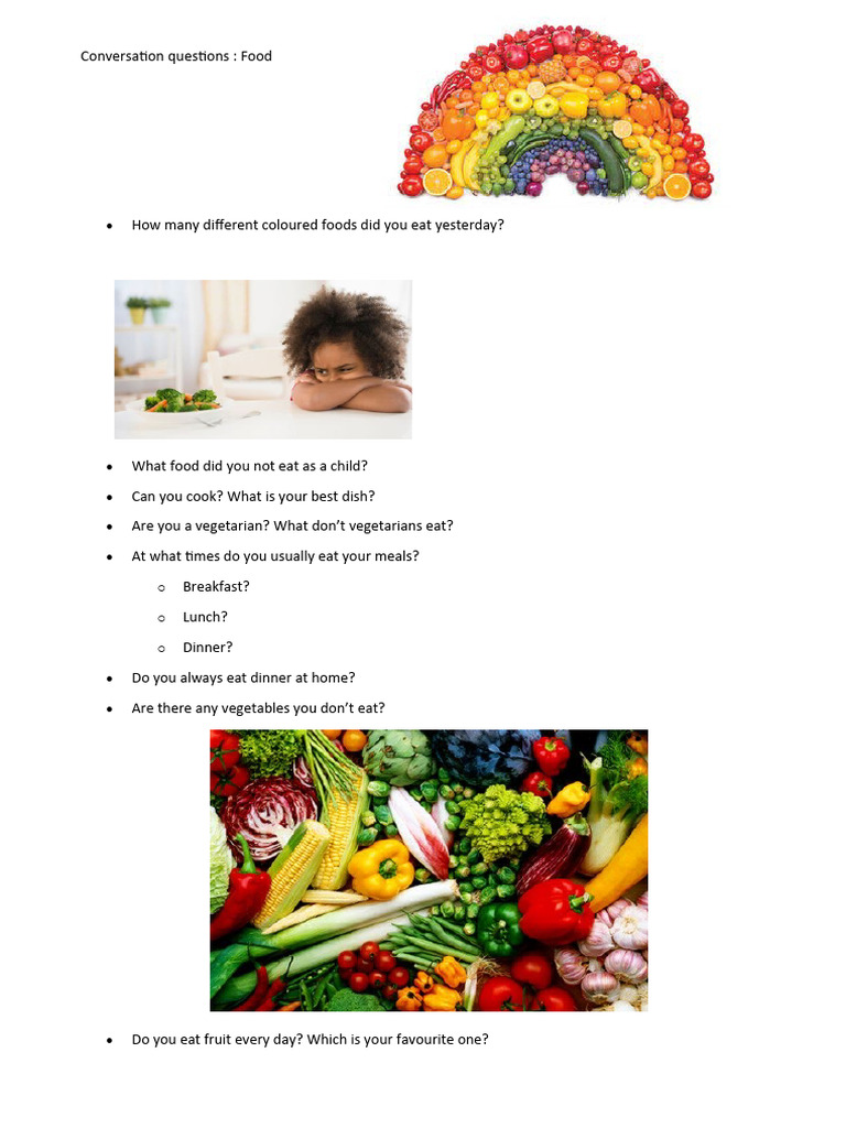 Conversation Questions- Food A2 - Copia | PDF