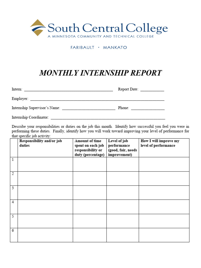 Monthly Internship Report Template | PDF | Career & Growth