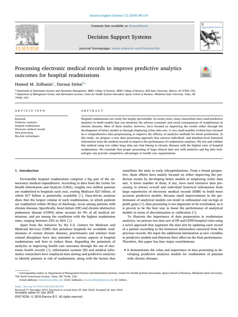 Processing Electronic Medical Records To Improve Predicti 2018
