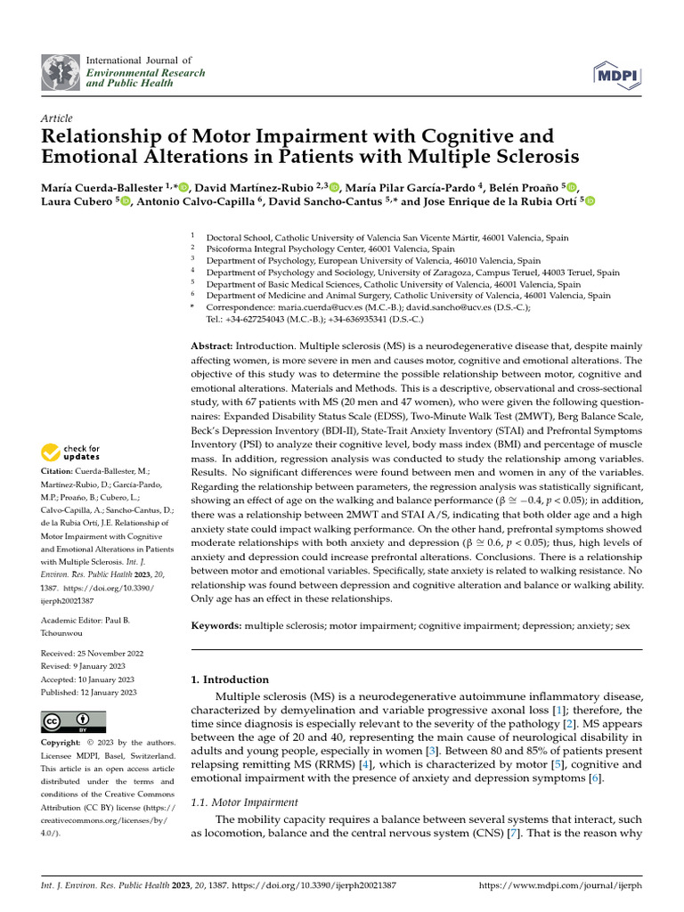 Relationship of Motor Impairment With Cognitive and Emotional Alterations in Patients With ...