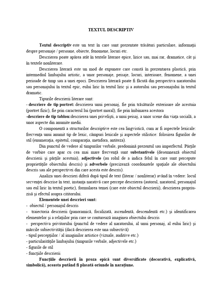 Textul Descriptiv | PDF
