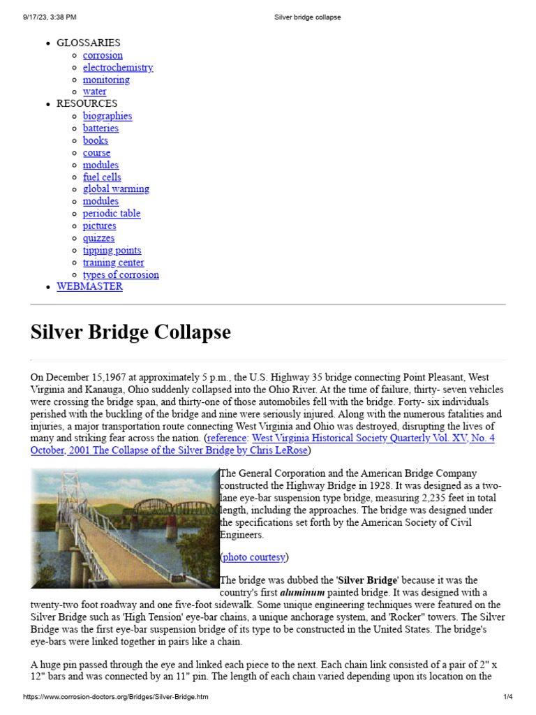 Silver Bridge Collapse | PDF | Fracture | Fatigue (Material)