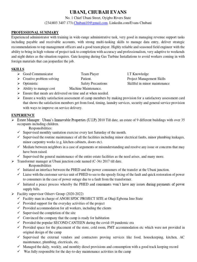 Evans Ubani CV. - 014826 | PDF