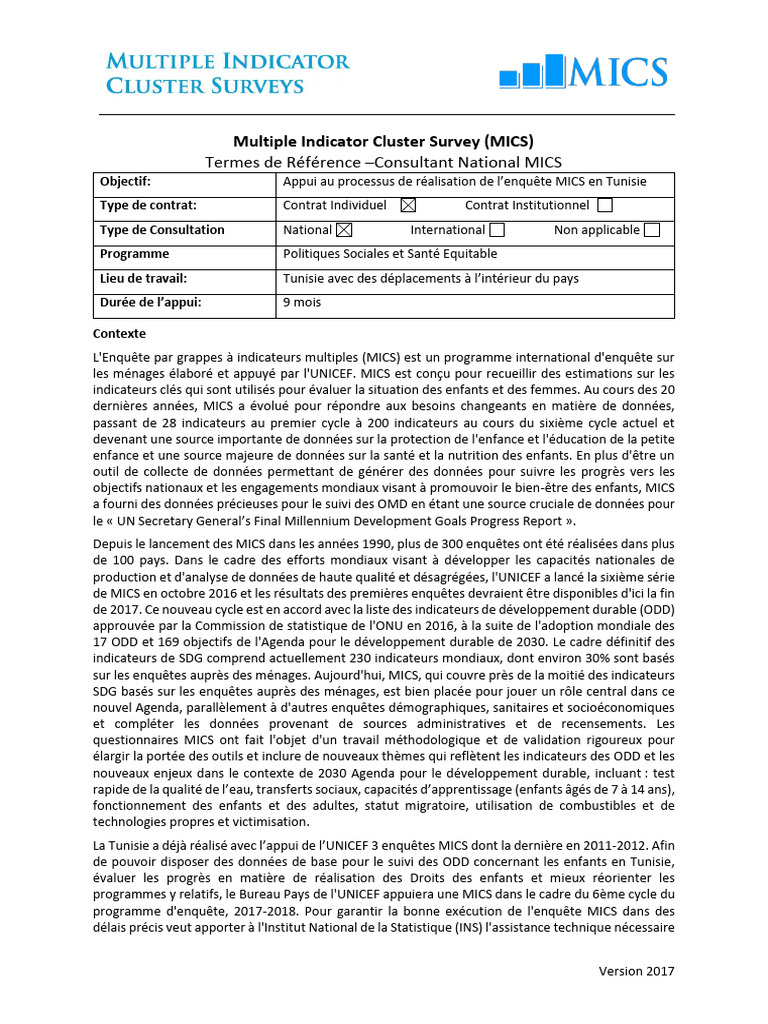 MICS ToR National MICS Consultant | PDF | Career & Growth | Business