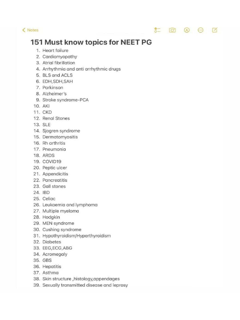 Must Know 151 Topics - NeetPG PYT List. | PDF | Anesthesia | Psychosis