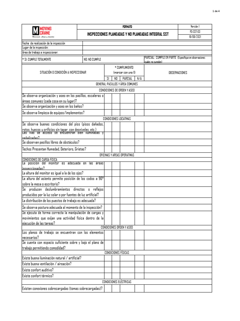 Inspecciones Planeadas y No Planeadas Integral SST Fo-Sst-03 | PDF