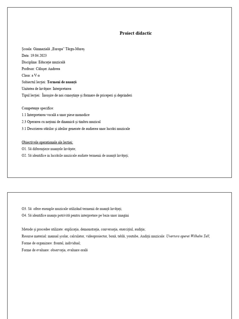 Proiect - Didactic Cls. A5a Inspectie - Def | PDF
