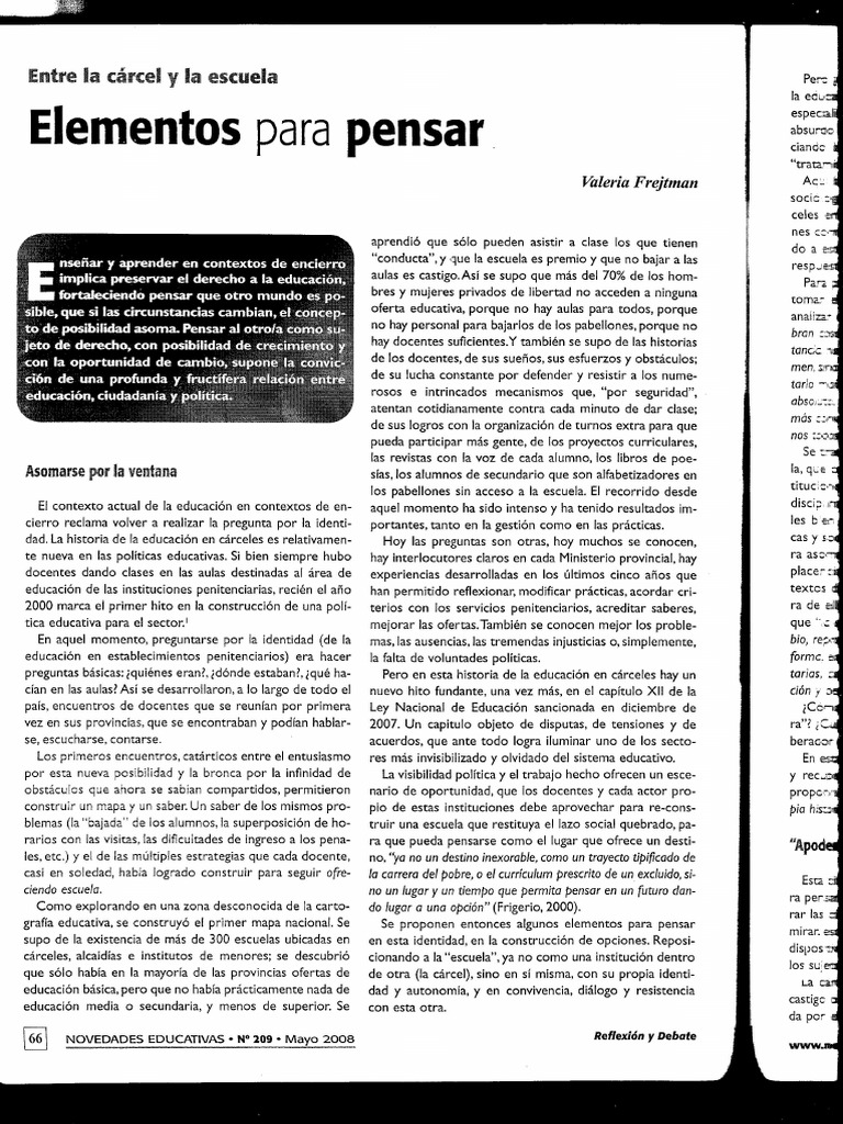 Entre La Escuela y La Carcel .Frejtman Valeria - PDF 1º Hoja | PDF