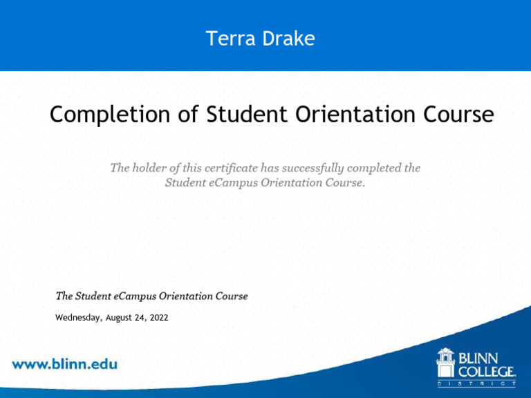 Completion of Student Orientation Course - The Student ECampus ...