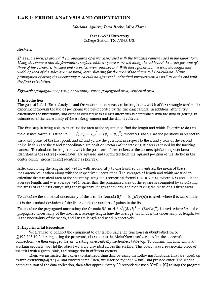 ENGR-216 Lab 1 Report | Download Free PDF | Area | Uncertainty