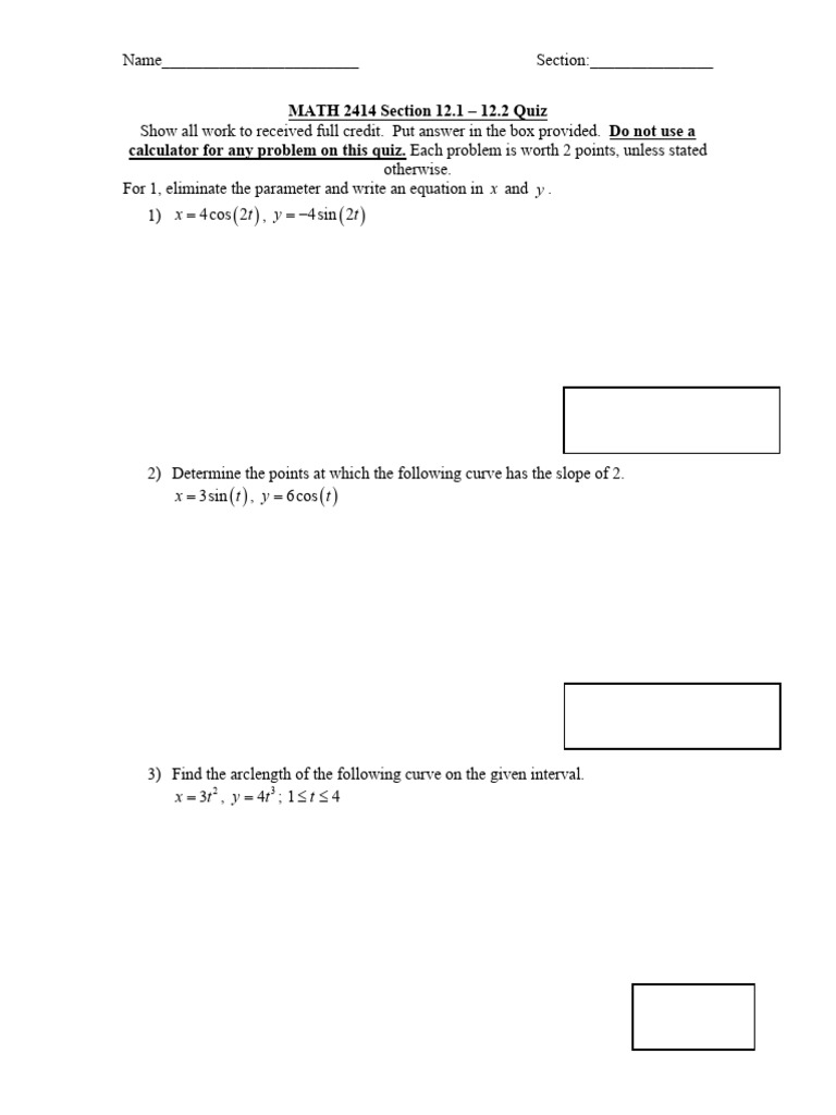 Calculus Quiz: Parametric & Polar Equations | PDF | Teaching Methods ...