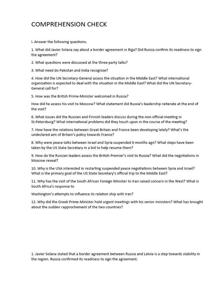 Unit 6 COMPREHENSION CHECK | PDF